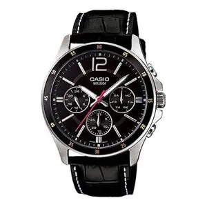 Casio Analog Watch With Leather Strap - Black