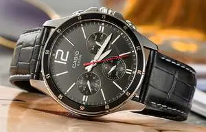 Casio Analog Watch With Leather Strap - Black