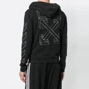 Off-White Zip Up Hoodie With Printed Detail