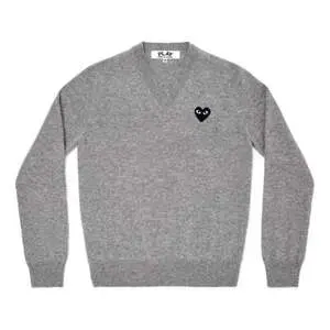 Play Comme Des Garcon V-neck Long Sleeve T-shirt With Black Emblem