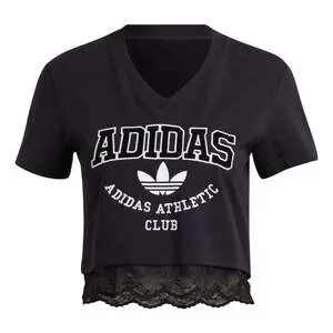 Adidas Originals Cropped Lace Trim T-shirt - Black