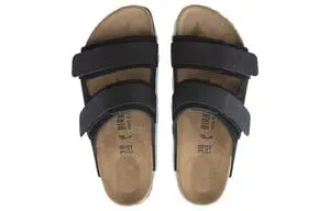 BIRKENSTOCK Uji Nubuck/suede Leather Slides - Black/sand
