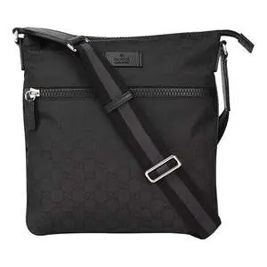 Gucci Logo Stripe Webbing Shoulder Strap Nylon Messenger Bag - Black