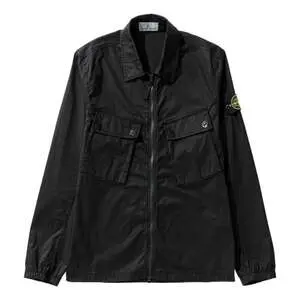 Stone Island Compass Patch Zip Up Shirt Jacket - Black