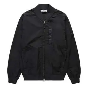Stone Island Logo Patch Zip Up Bomber Jacket - Black