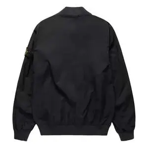 Stone Island Logo Patch Zip Up Bomber Jacket - Black