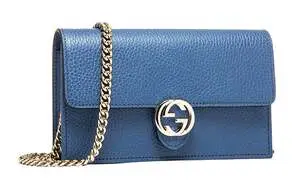 Gucci Double G Leather Woc Chain Shoulder Bag - Blue