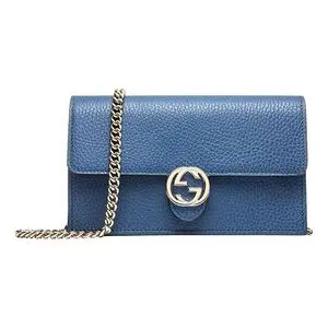 Gucci Double G Leather Woc Chain Shoulder Bag - Blue