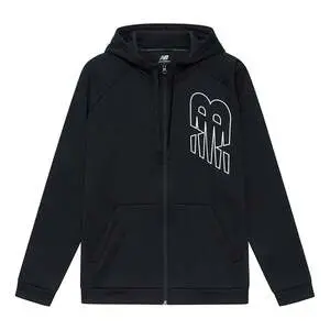 NEW BALANCE Logo Printing Sports Fleece Lined Hooded Jacket - Black