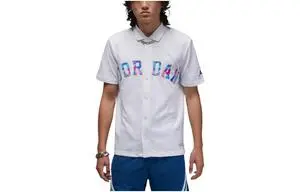 JORDAN Solid Color Lapel Button Brand Multi-color Embroidered Short Sleeve T-shirt White