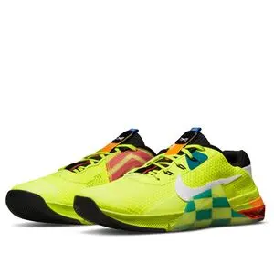 Nike Metcon 7 Amp "volt Bright Spruce Checkered" Athletic Sneakers - Yellow/white