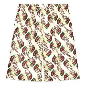 Gucci X The North Face Logo Web Print Silk Shorts - Ivory/brown/green