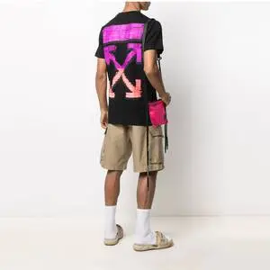 Off-White Short Sleeve Cotton T-shirt With Arrow Logo - Black