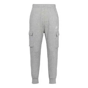 Nike Club Fleece Cargo Multiple Pockets Stay Warm Bundle Feet Sports Long Pants Gray - Grey