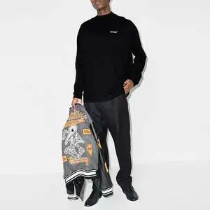 Off-White Fw21 Logo Alphabet Arrow Round Neck Long Sleeves Loose Fit Black T-shirt