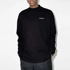 Off-White Fw21 Logo Alphabet Arrow Round Neck Long Sleeves Loose Fit Black T-shirt