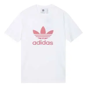 Adidas Originals Trefoil Logo Printing Sports Round Neck Short Sleeve - White