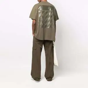 Off-White Diag Tab Solid Color Round Neck Short Sleeve Olive Green - Default Color