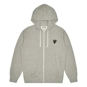 Play Comme Des Garcon Zip Up Hoodie With Black Heart - Grey