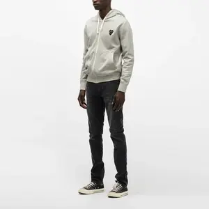 Play Comme Des Garcon Zip Up Hoodie With Black Heart - Grey