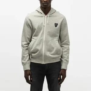 Play Comme Des Garcon Zip Up Hoodie With Black Heart - Grey