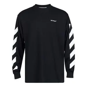 Off-White Ss22 Diag Alphabet Stripe Pattern Pullover Long Sleeves Loose Fit Black T-shirt