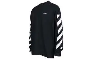 Off-White Ss22 Diag Alphabet Stripe Pattern Pullover Long Sleeves Loose Fit Black T-shirt