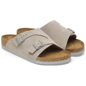BIRKENSTOCK Zurich Suede Leather Narrow Fit Sandals - Grey