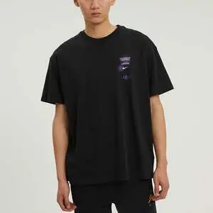 Nike X Nba Crossover Los Angeles Lakers Courtside Pattern Printing Round Neck Short Sleeve Black