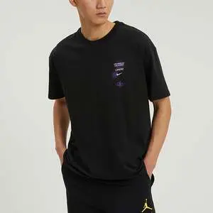 Nike X Nba Crossover Los Angeles Lakers Courtside Pattern Printing Round Neck Short Sleeve Black