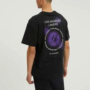 Nike X Nba Crossover Los Angeles Lakers Courtside Pattern Printing Round Neck Short Sleeve Black