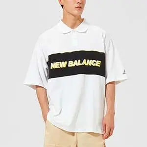 NEW BALANCE Logo Print Polo T-shirt Asia Sizing 'white Black