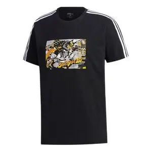 Adidas Neo Casual Breathable Sports Stripe Printing Short Sleeve Black T-shirt - Default Color