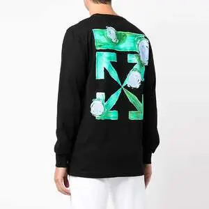 Off-White Cotton Arrow Logo Printing Round Neck Long Sleeves Black