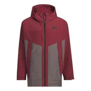 Adidas Color Blocked Hooded Jacket With Zip Up Closure - Red/grey