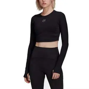 Adidas By Stella Mccartney Truestrength Cropped Long Sleeve T-shirt - Black