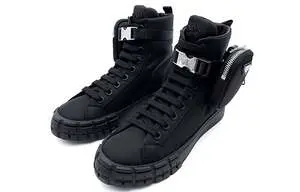 Prada Wheel Re-nylon Hight Sneakers With Detachable Pouch