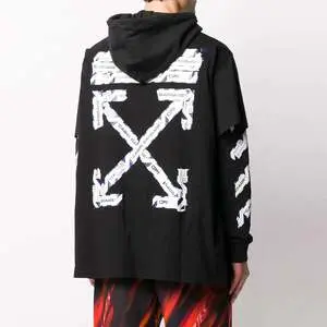 Off-White Long Sleeve Layered Hoodie With Printed Detail