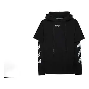 Off-White Long Sleeve Layered Hoodie With Printed Detail