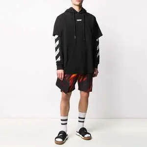 Off-White Long Sleeve Layered Hoodie With Printed Detail