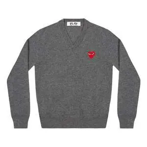 Play Comme Des Garcon COMME Des GARCONS PLAY V-Neck Long Sleeve T-Shirt With Red Emblem Grey
