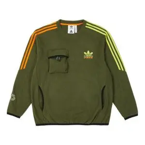 Adidas Originals X Palace Crossover Stripe Logo Round Neck Pullover Long Sleeves Green - Wild Pine