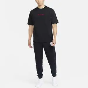 JORDAN Casual Solid Color Printing Round Neck Pullover Short Sleeve Black - Default Color