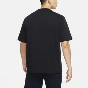 JORDAN Casual Solid Color Printing Round Neck Pullover Short Sleeve Black - Default Color
