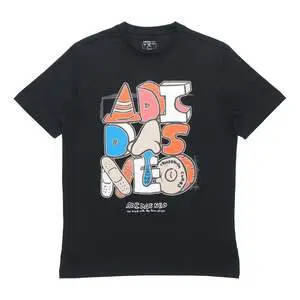 Adidas Neo Ssfv5 Tee1 Funny Cartoon Printing Logo Sports Round Neck Short Sleeve - Black