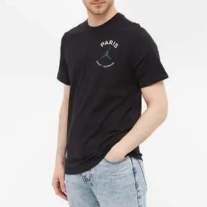 JORDAN X Psg Crossover Alphabet Logo Printing Casual Short Sleeve Black T-shirt - Multi-color