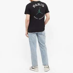 JORDAN X Psg Crossover Alphabet Logo Printing Casual Short Sleeve Black T-shirt - Multi-color