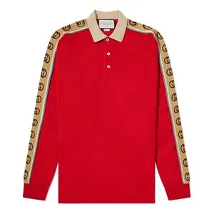 Gucci Long Sleeve Polo With Interlocking G Stripe