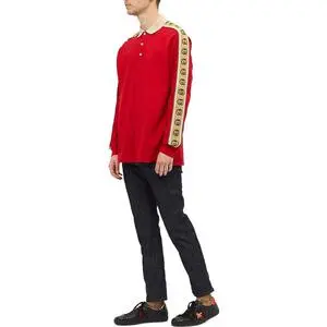 Gucci Long Sleeve Polo With Interlocking G Stripe