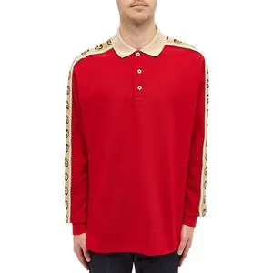 Gucci Long Sleeve Polo With Interlocking G Stripe